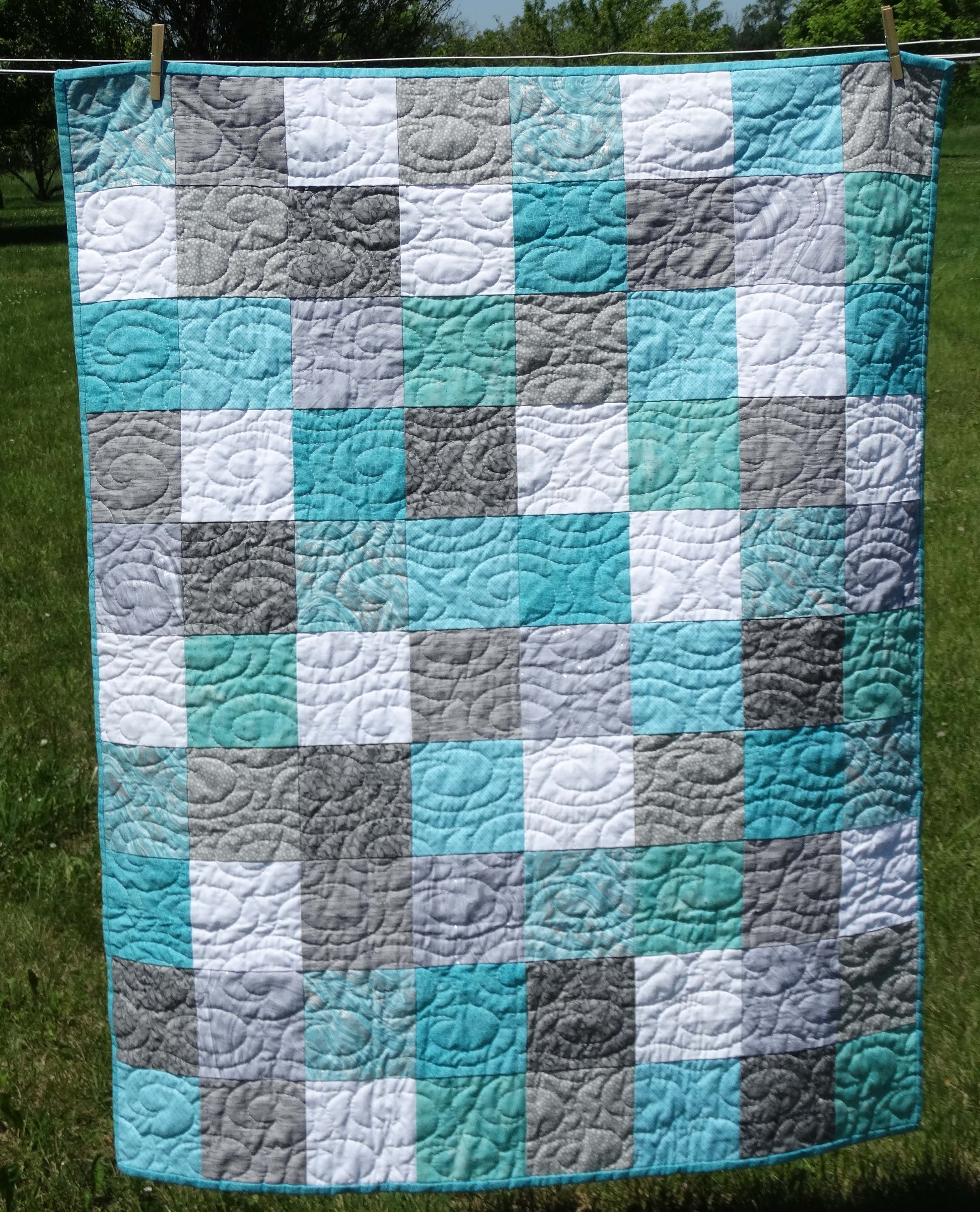 Teal & Gray Gender Neutral Quilt Minky Backing Teal & Gray Cotton/Poly ...