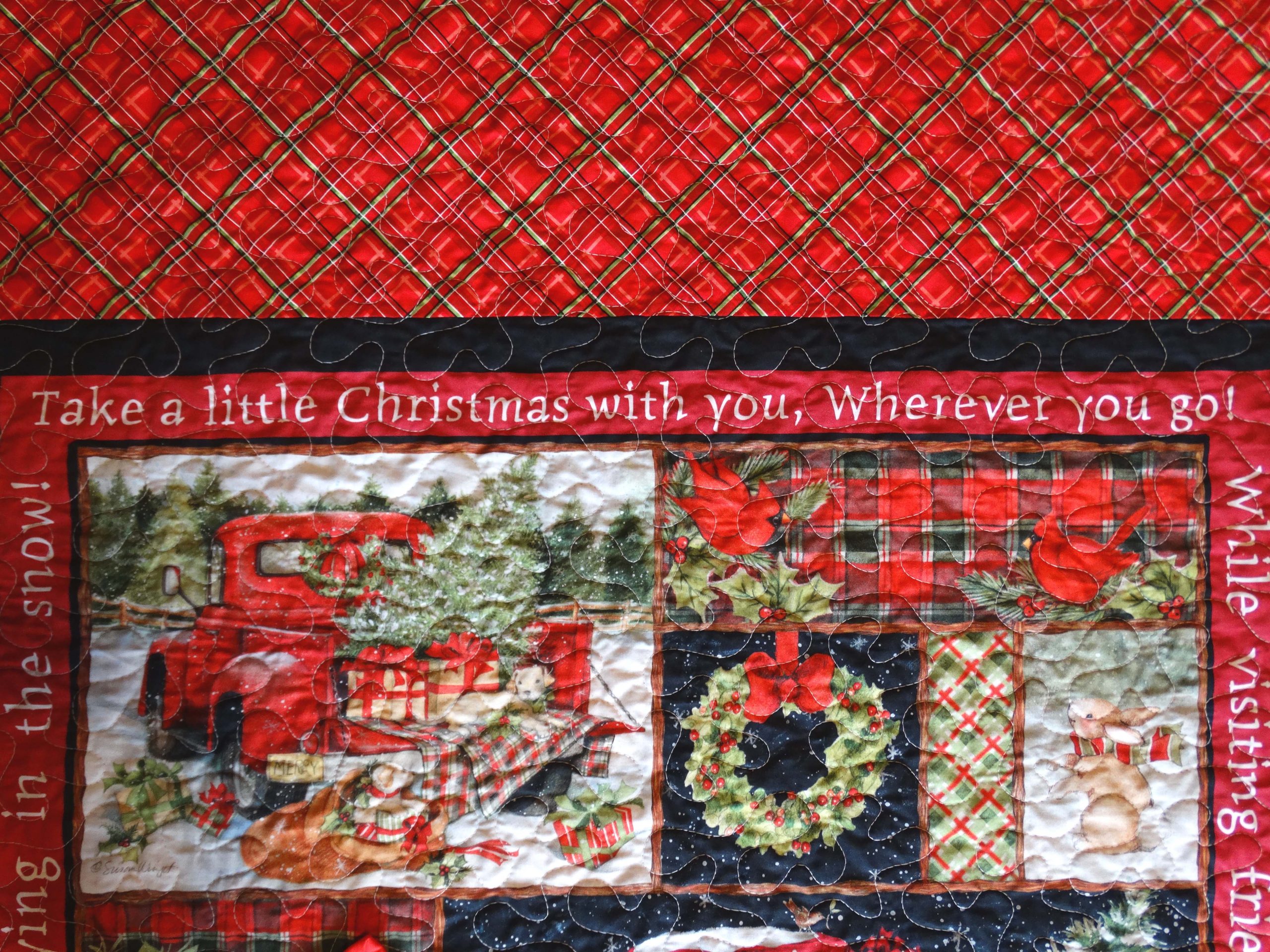 Christmas Red Truck Quilt with Fleece Backing in Buffalo Plaid ...